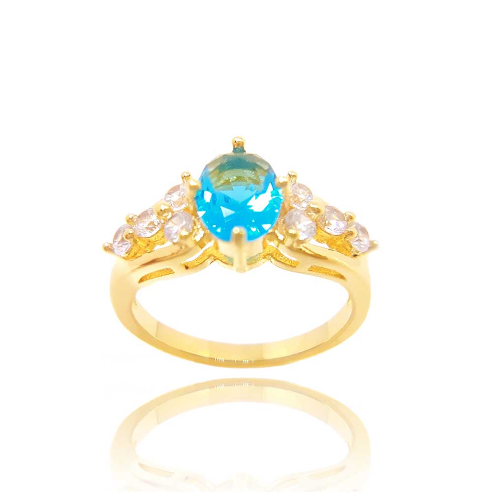 Anel The Princess com Cristal cor Topázio Azul e Zircônias - AZPerfumes